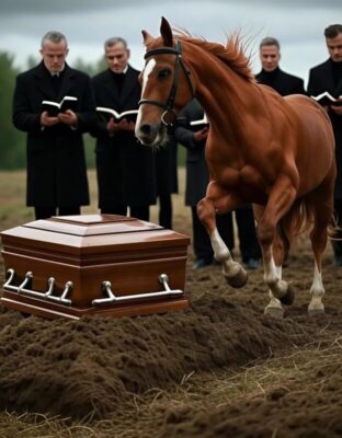 During the funeral, a horse emerged from the forest and rushed toward ...