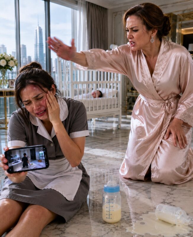 A wealthy mother slaps her housemaid after she throws away her baby’s ...
